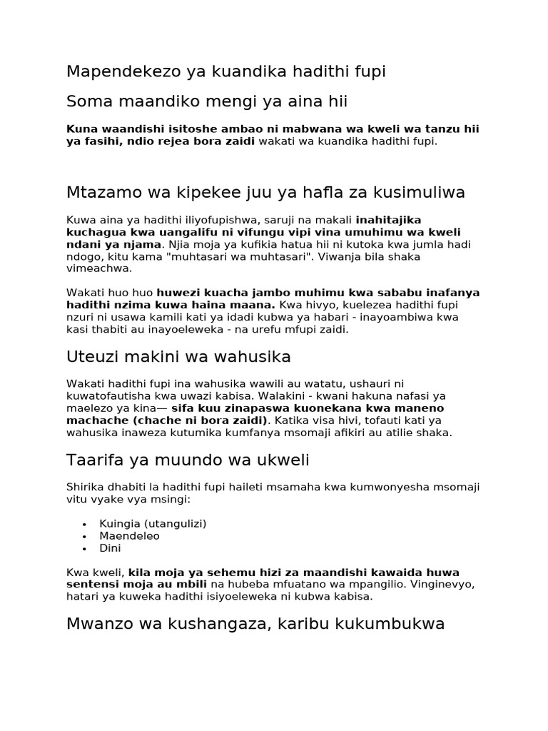 Mapendekezo Ya Kuandika Hadithi Fupi | PDF