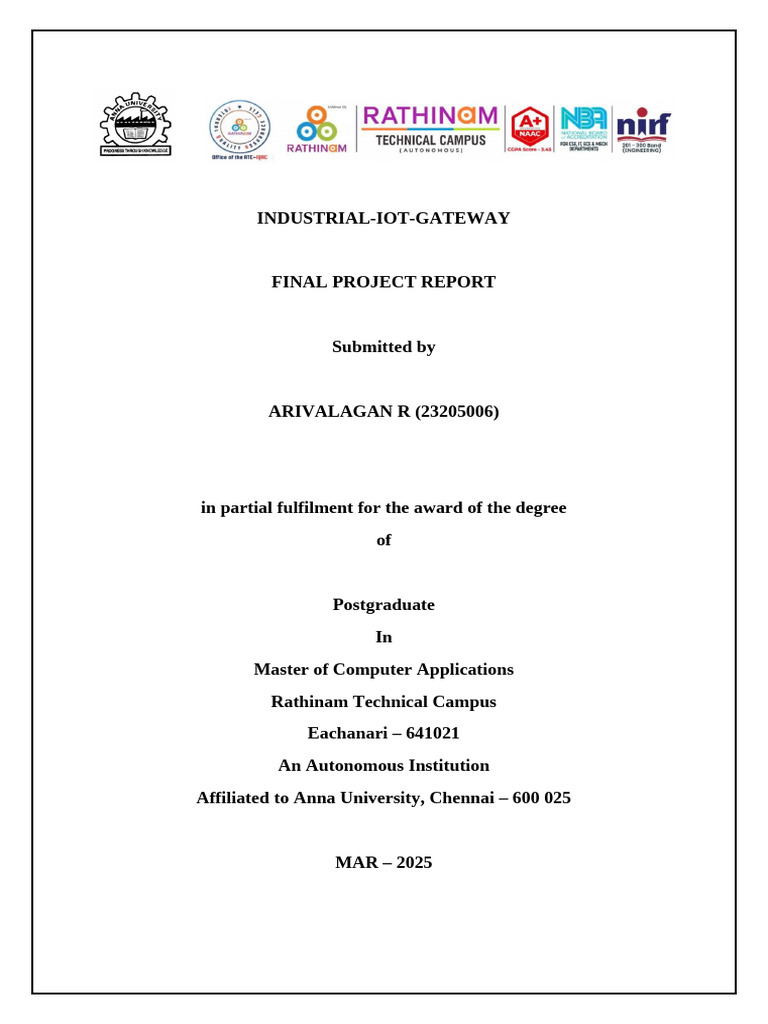 Rameshkumar FINAL PROJECT REPORT | PDF | Internet Of Things | Microcontroller
