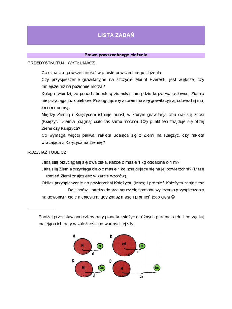Lista Zadan Grawitacja Pod | PDF