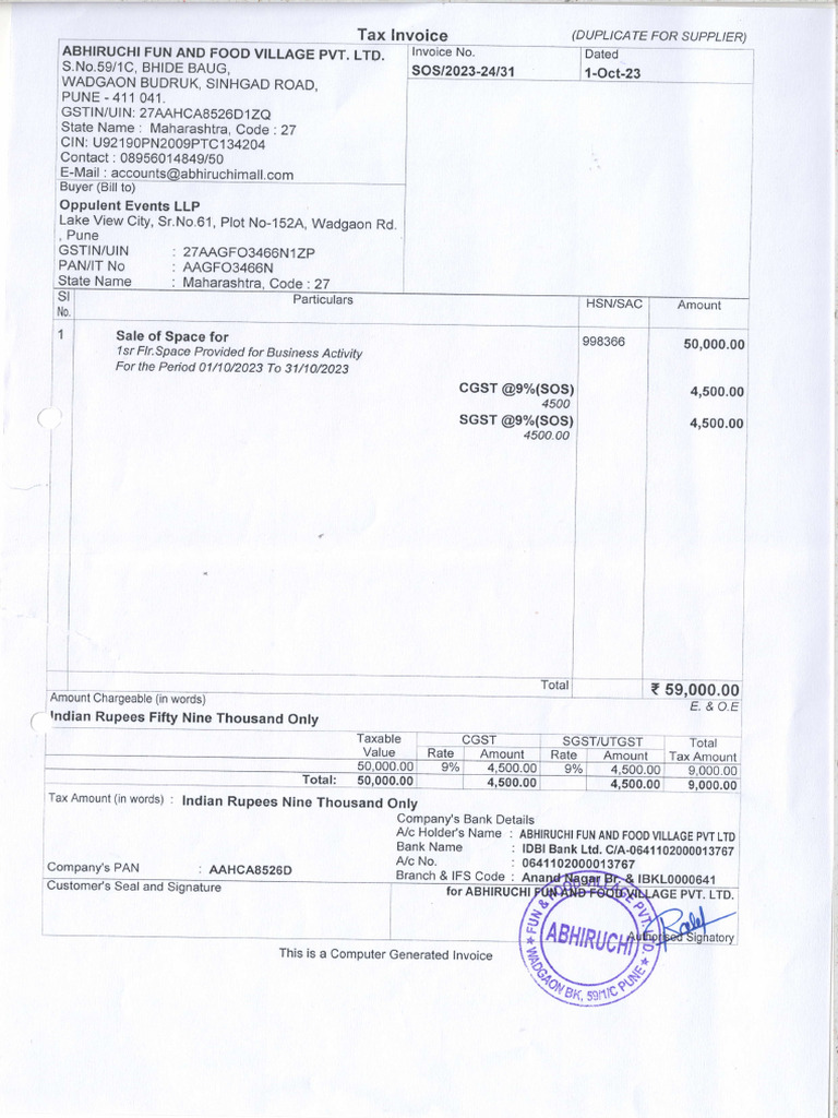 10 Sbi Oct.2023 Tax Invoice | PDF