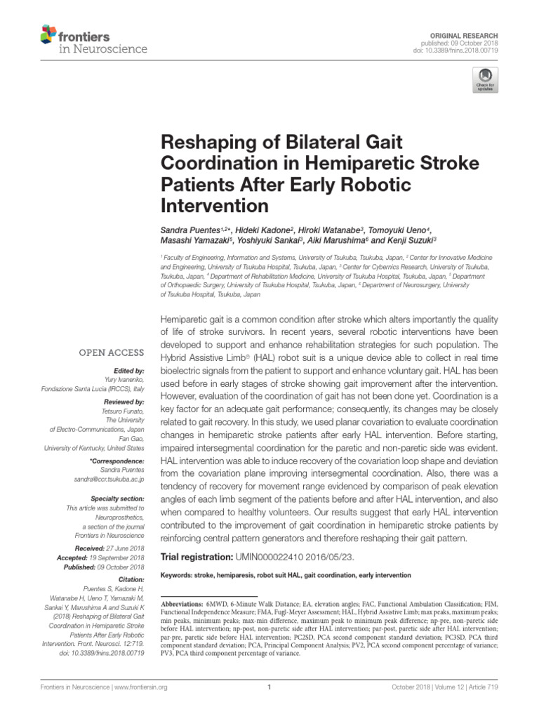 Reshaping of bilateral gait coordination in hemiparetic stroke patients after early robotic ...