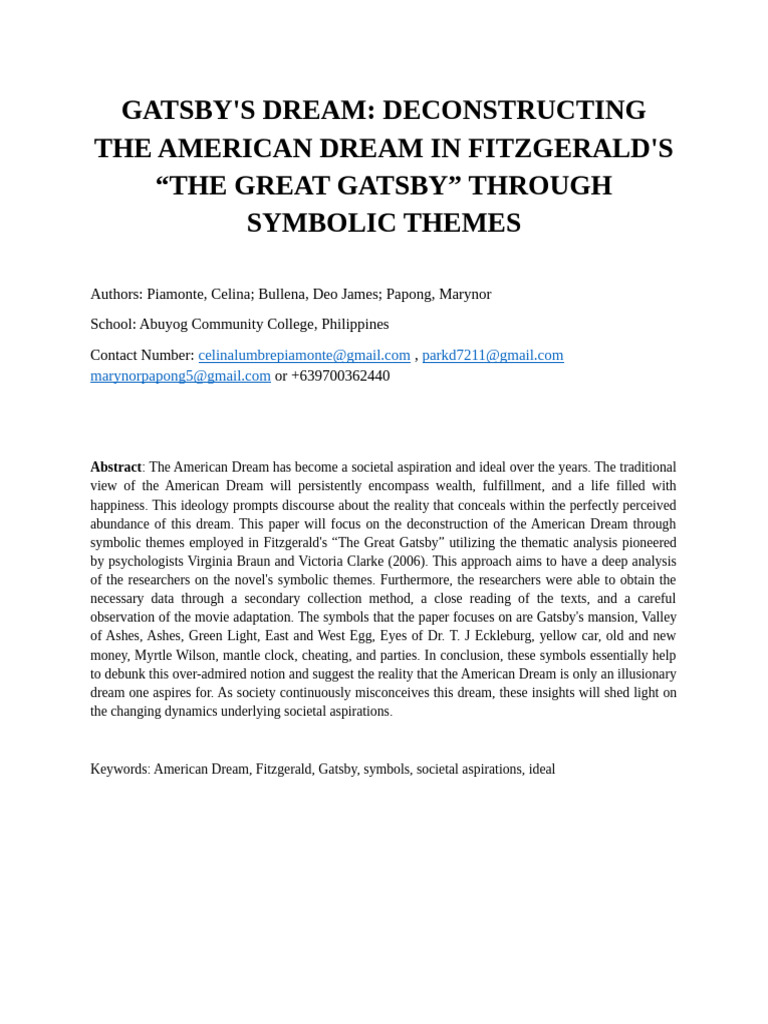 Deconstructing the American Dream in Gatsby | PDF | The Great Gatsby ...