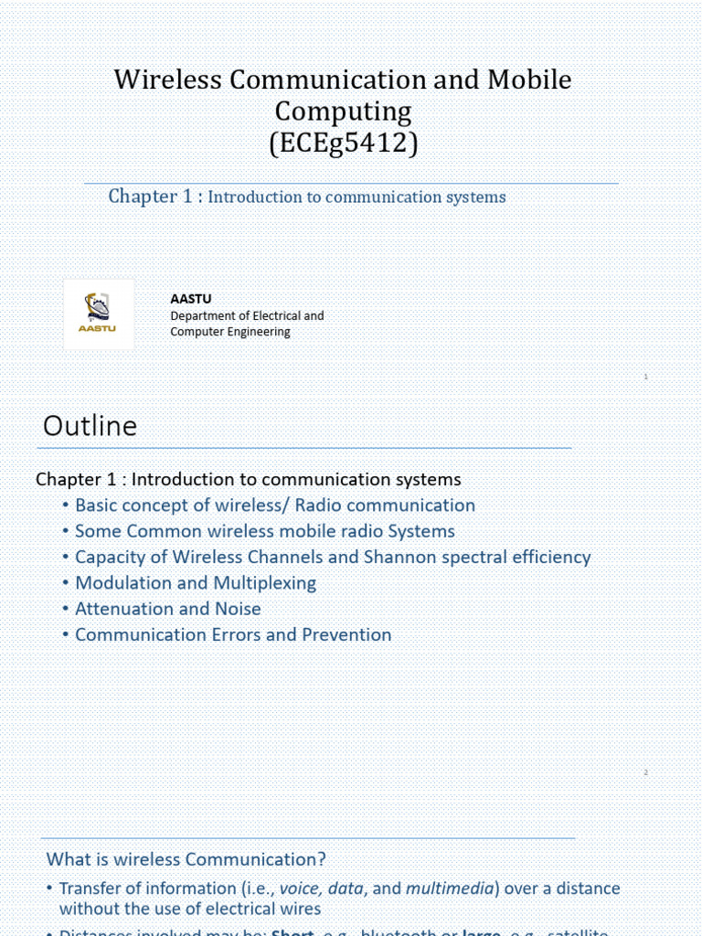 Chapter 1 Wireless Communication and Mobile Computing ECEg5412 | PDF | Modulation | Duplex ...