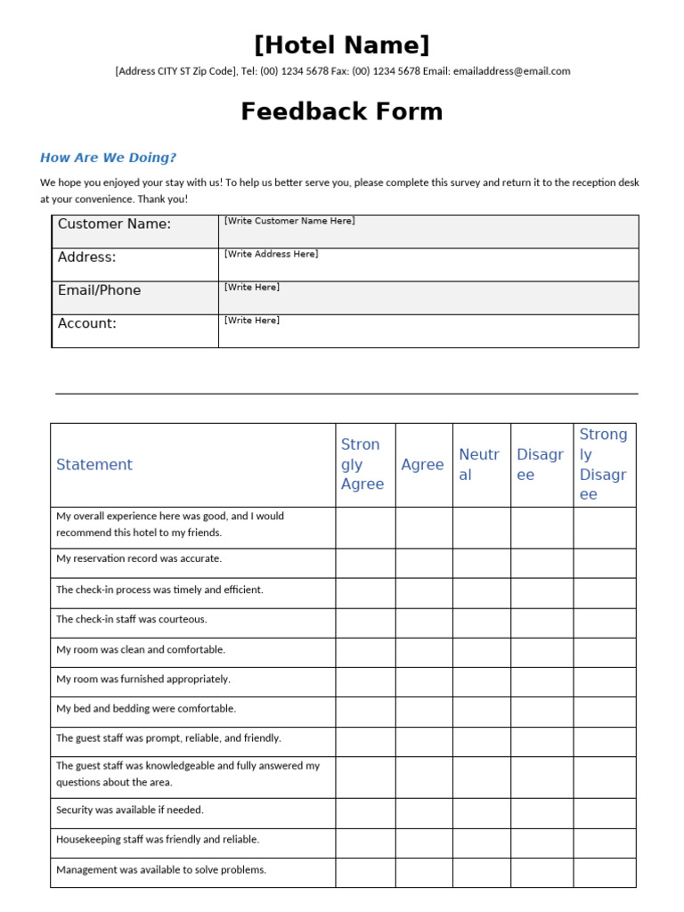 Hotel Guest Feedback Form | PDF