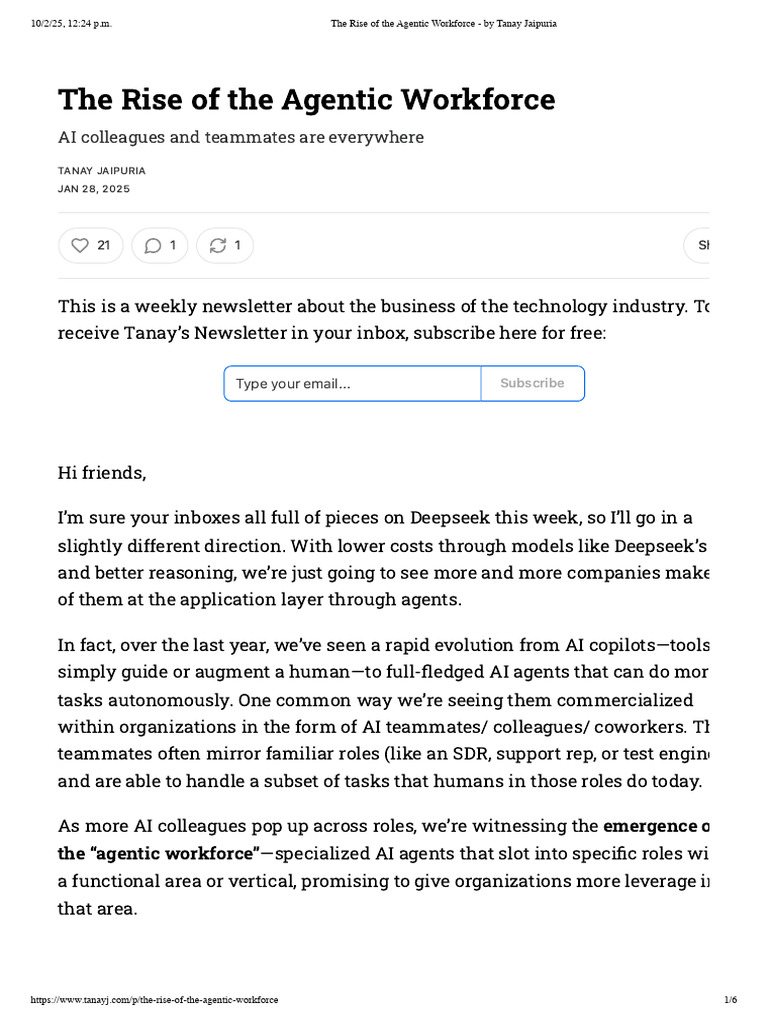 The Rise of The Agentic Workforce - by Tanay Jaipuria | PDF ...