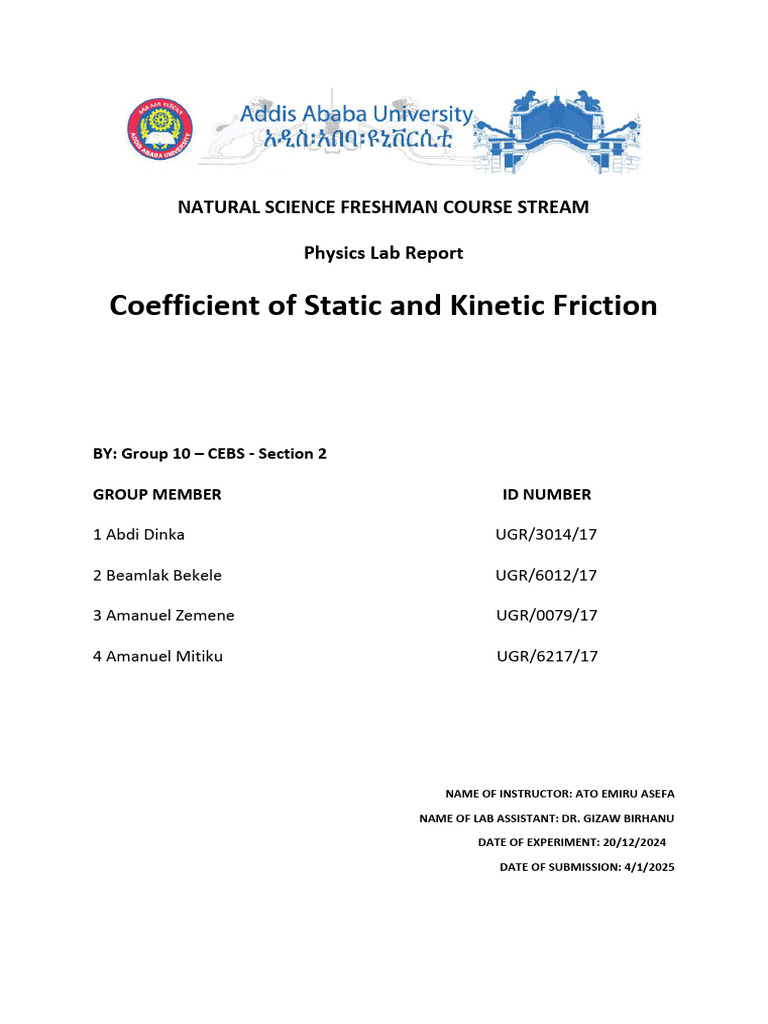 Coefficients of Friction Experiment | PDF | Friction | Force