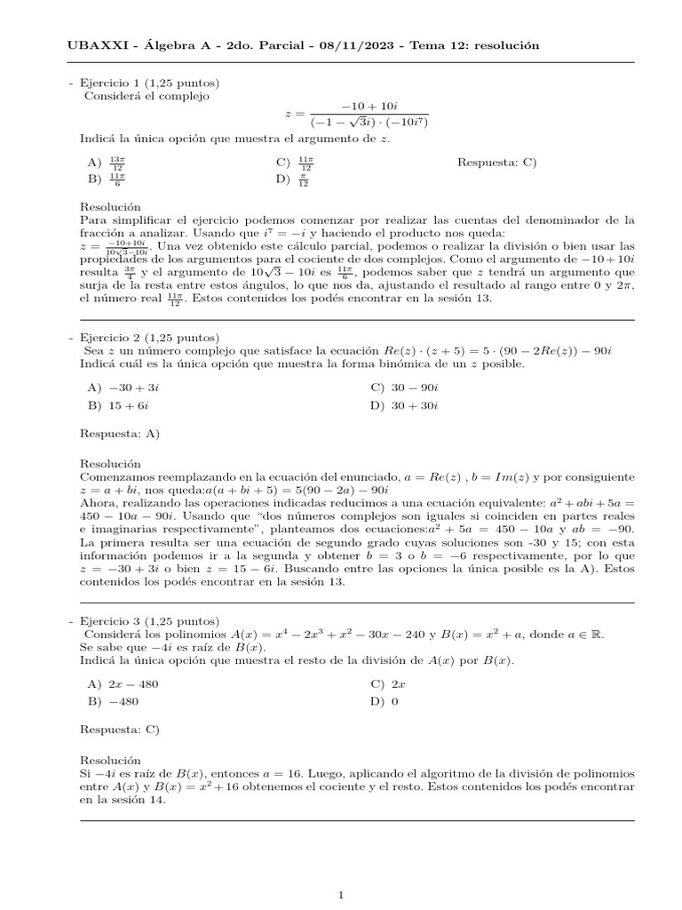 2023 2C 2P T12 Resuelto | PDF | Mapa lineal | Ecuaciones