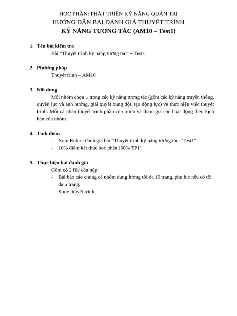HRM3002_22425_Test1-Hướng-dẫn-Bài-đánh-giá-Thuyết-trình-AM10 | PDF
