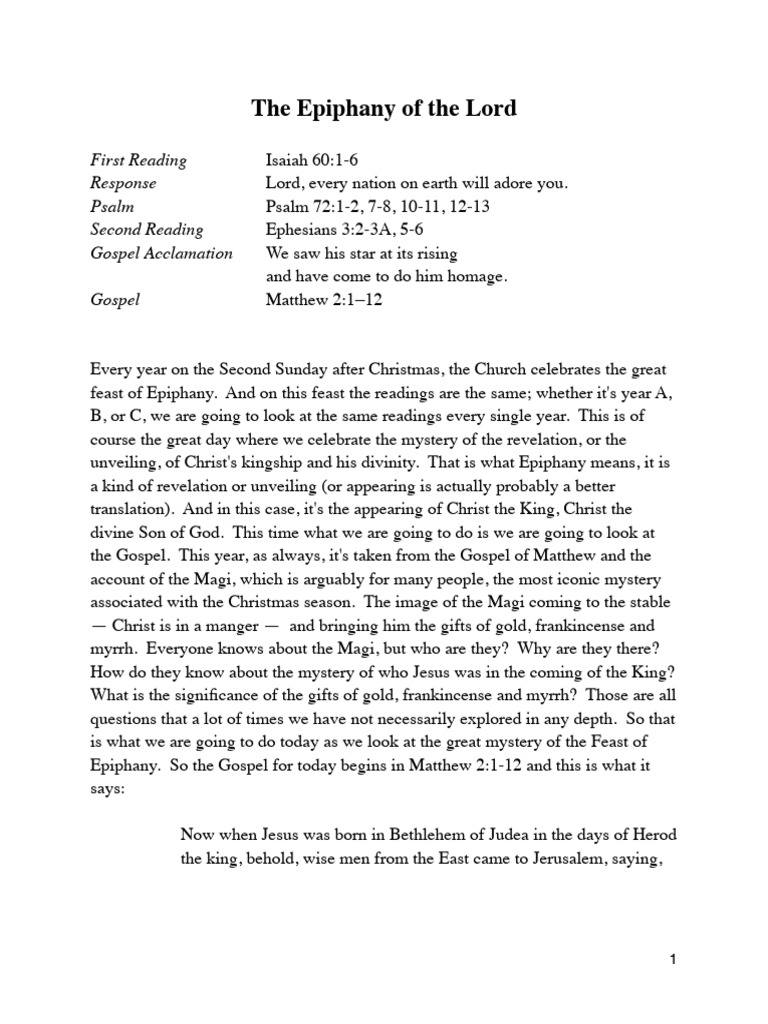 The Epiphany of the Lord Transcript | PDF | Biblical Magi | Jesus
