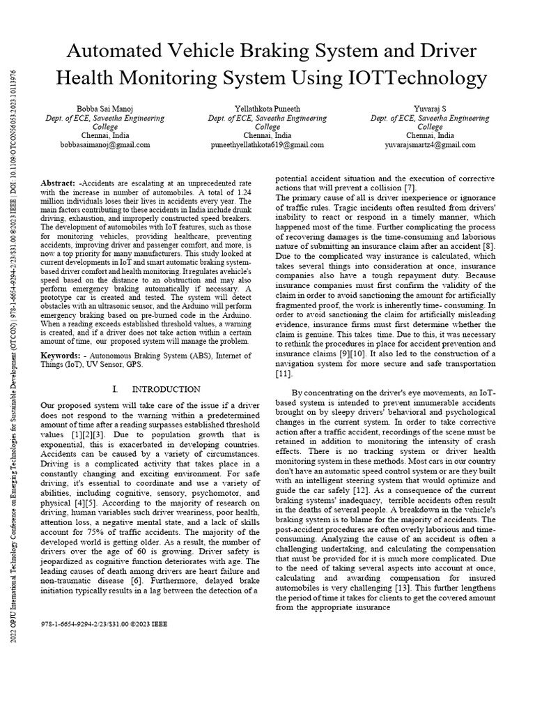 Automated Vehicle Braking System and Driver Health Monitoring System ...