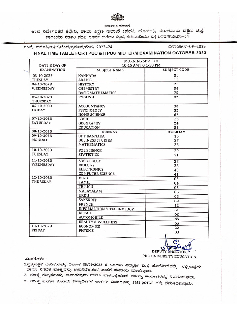 Final TimeTable For Midterm Examination 2023 | PDF