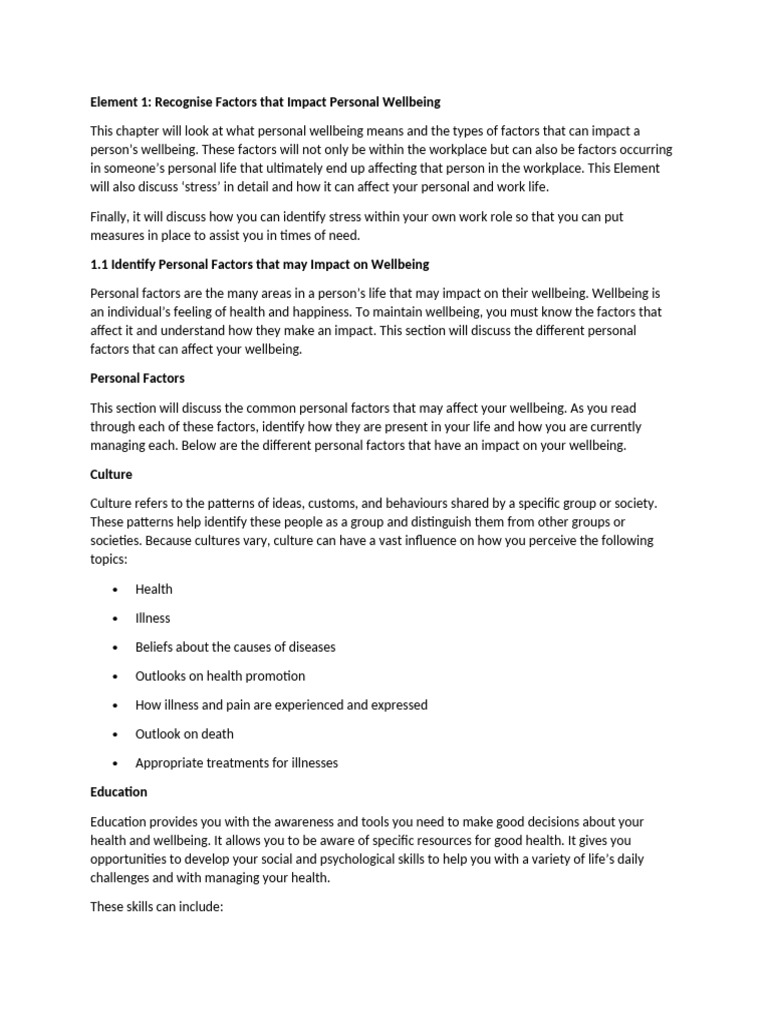 Factors Influencing Personal Wellbeing | PDF | Occupational Safety And ...