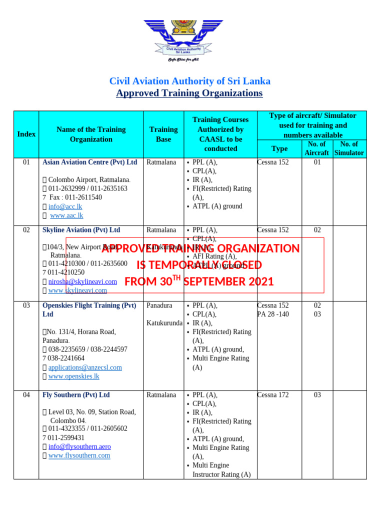 Skyline Aviation Training Details | PDF | Flight Instructor ...