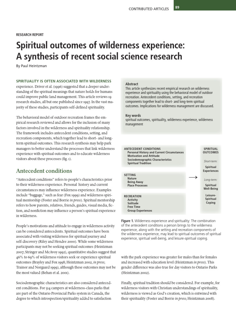 Spiritual Outcomes of Wilderness Experience - A Synthesis of Recent ...