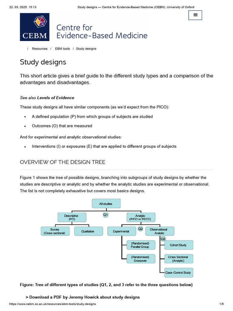 Study Designs - Centre For Evidence-Based Medicine (CEBM), University of Oxford | PDF ...
