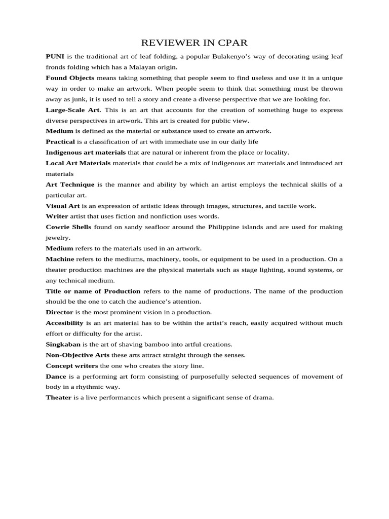 CPAR Reviewer: Art Techniques Overview | PDF