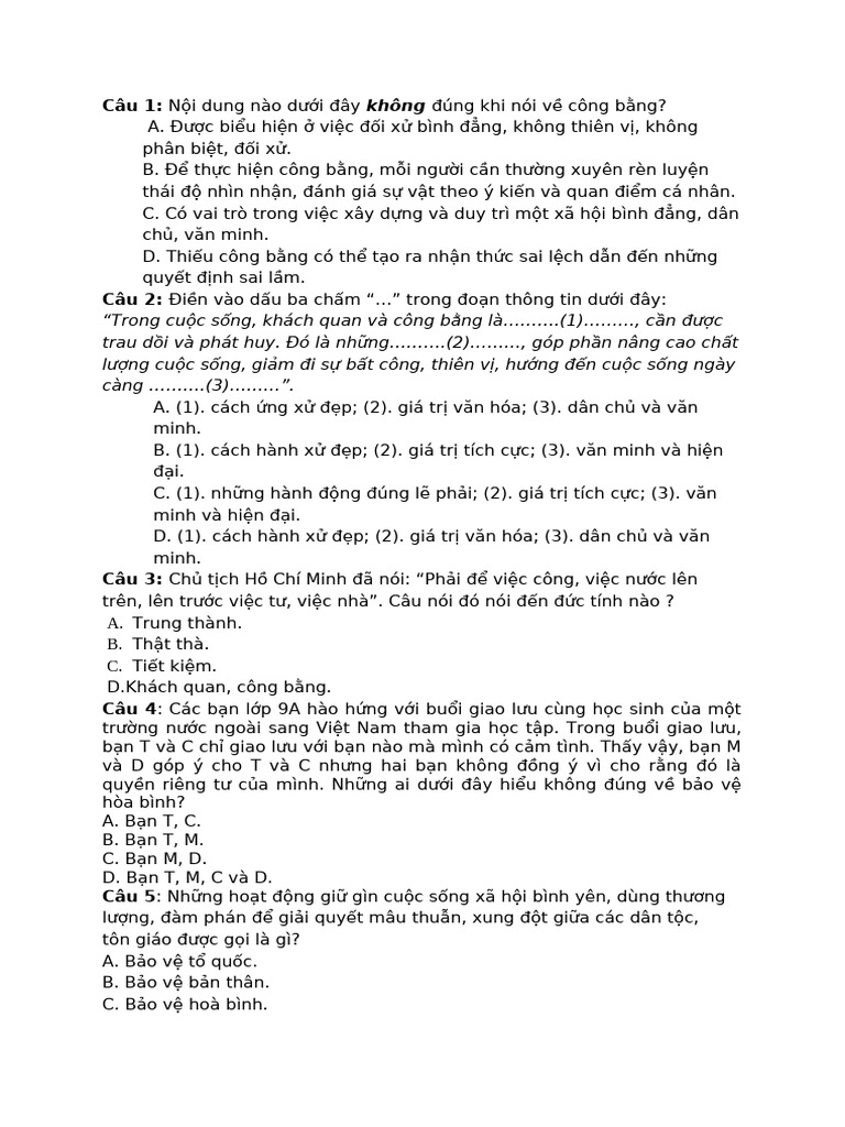 GDCD 9 ôn tập | PDF