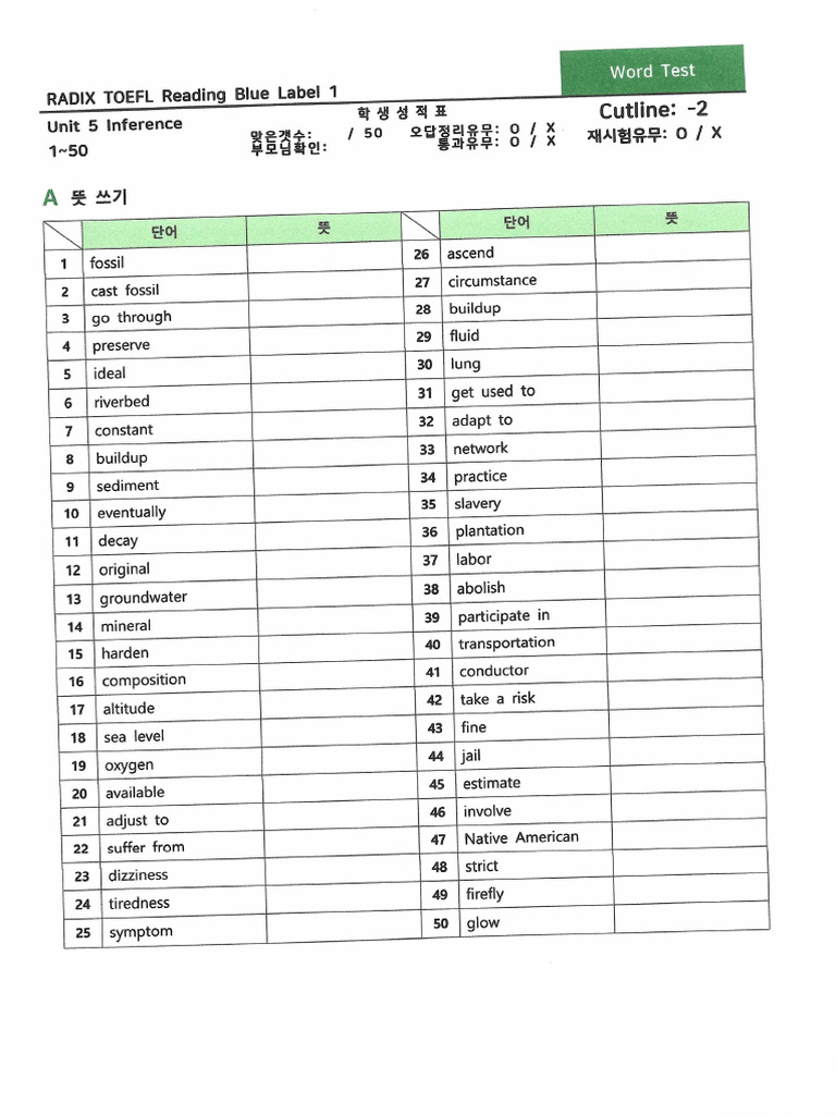 20241117 토플단어 Unit5 1-50 | PDF