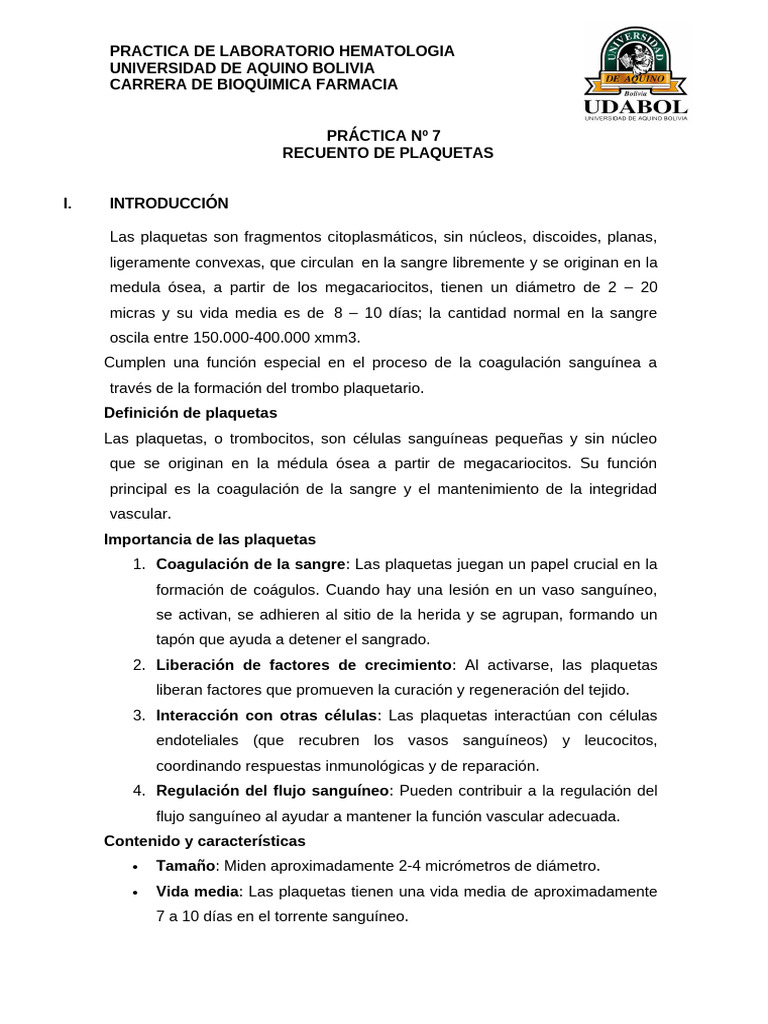 Practica #7 Recuento de Plaquetas | PDF | Plaqueta | Sangre