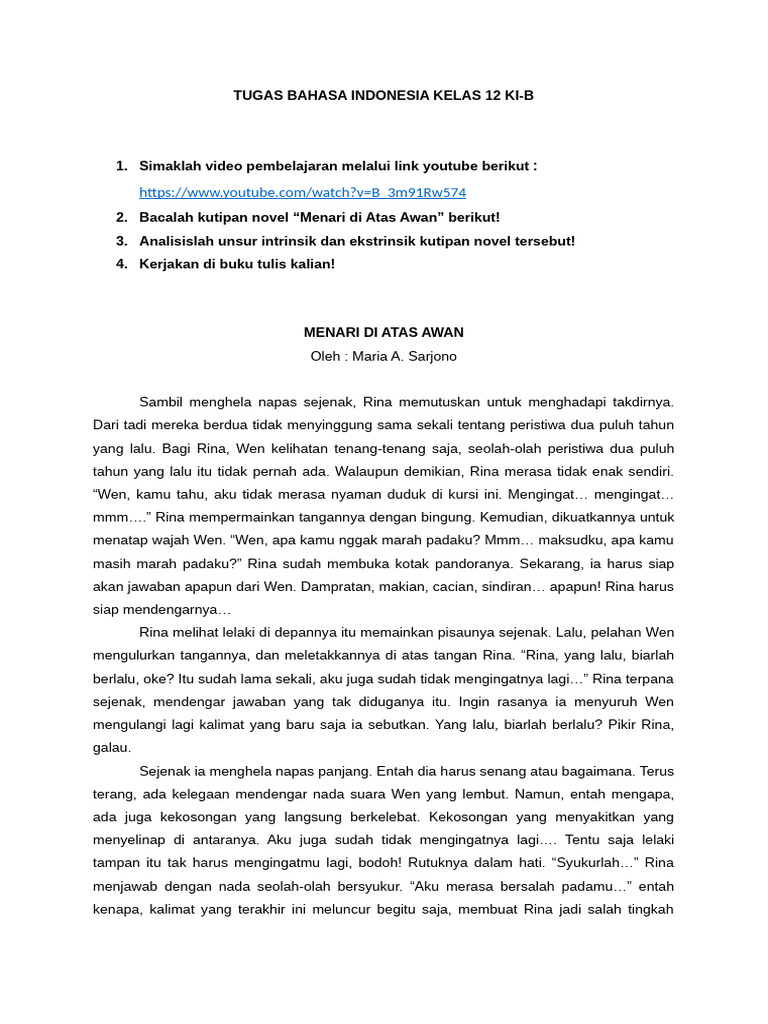 Analisis Novel "Menari di Atas Awan" | PDF