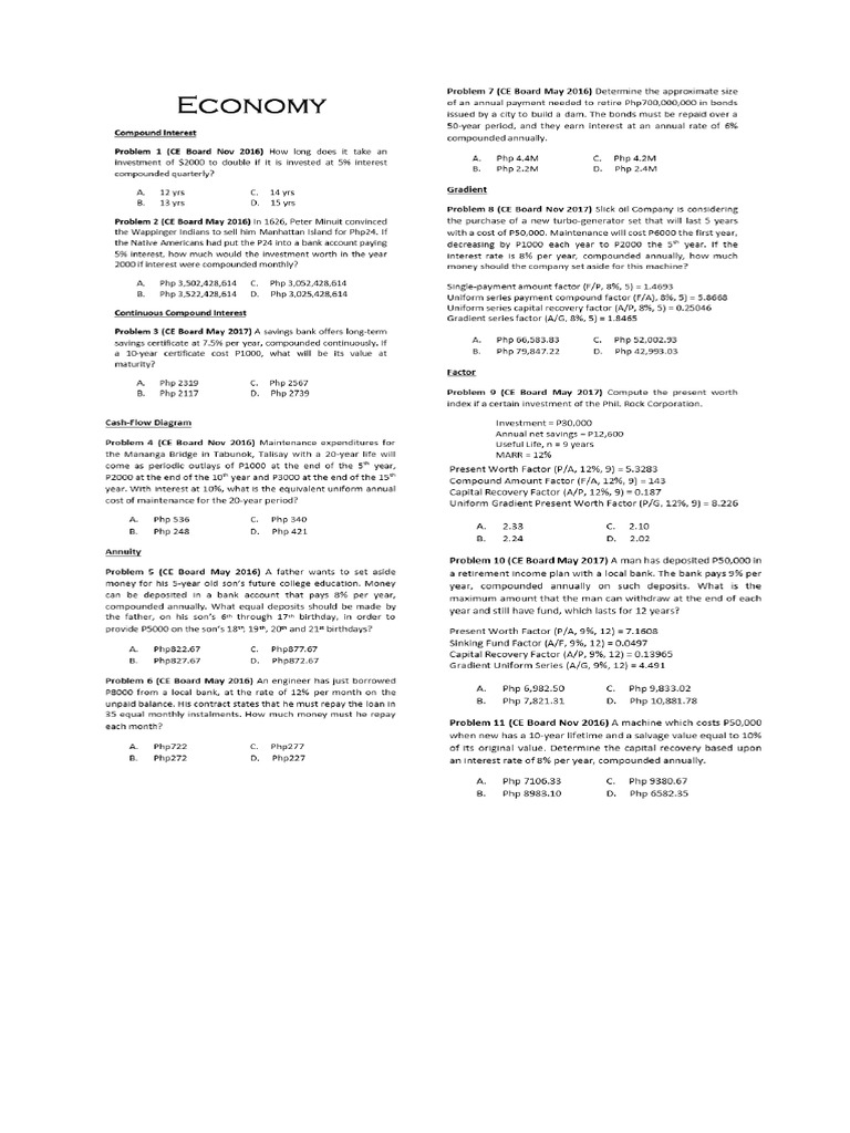 Engineering Economics - Board Exam Question | PDF
