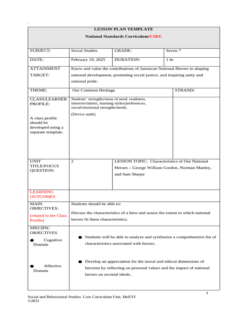 Sample 5E Lesson Plan Template - Tiered | PDF | Jamaica | Hero