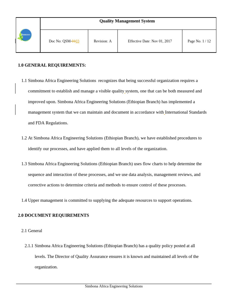 QSM 01 | PDF | Quality Management System | Quality Assurance