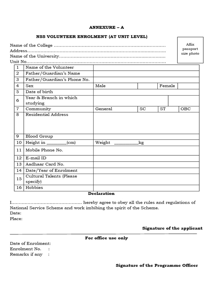 NSS FORM | PDF