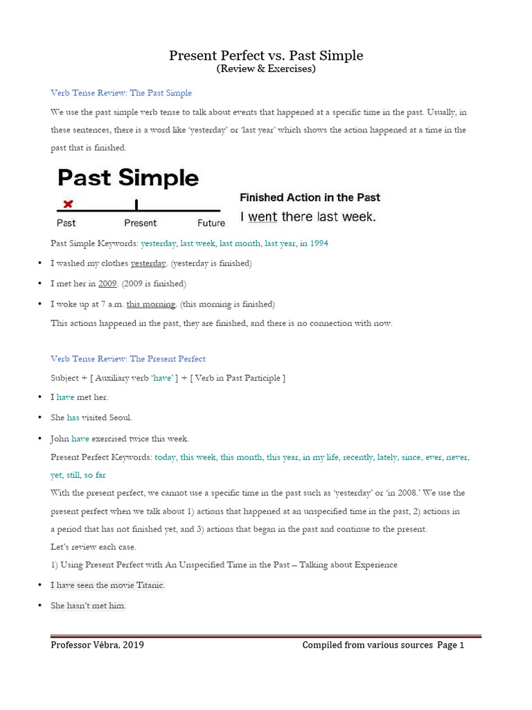 Present Perfect vs. Past Simple Guide | PDF | Perfect (Grammar) | Verb