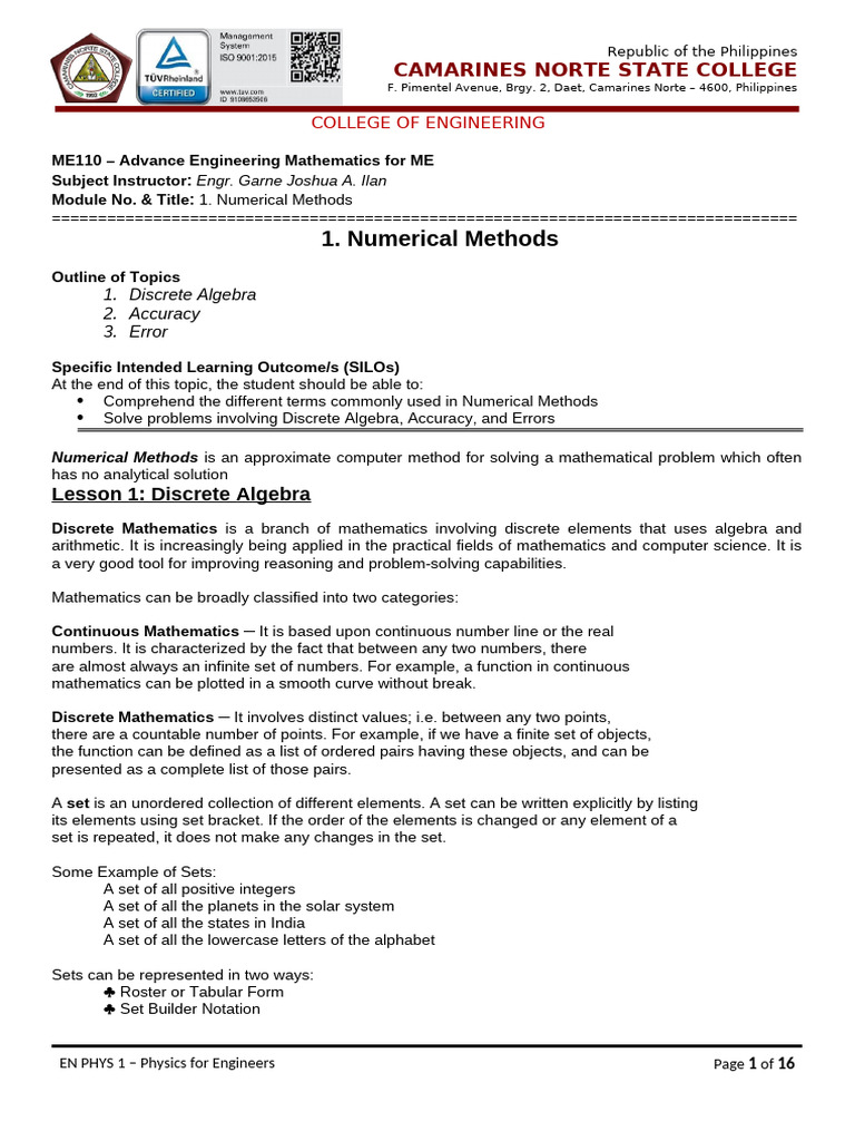 week-1-Numerical-methods | PDF | Discrete Mathematics | Mathematics