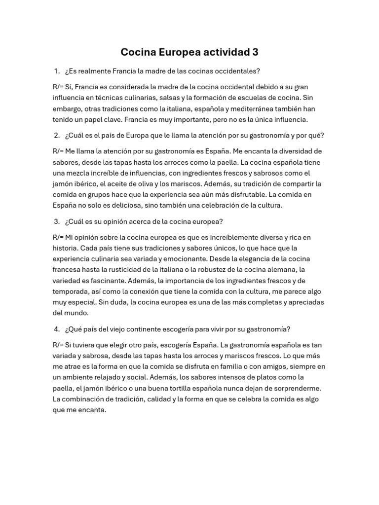 Influencia de la Cocina Europea | PDF | Cocina | Cocina española