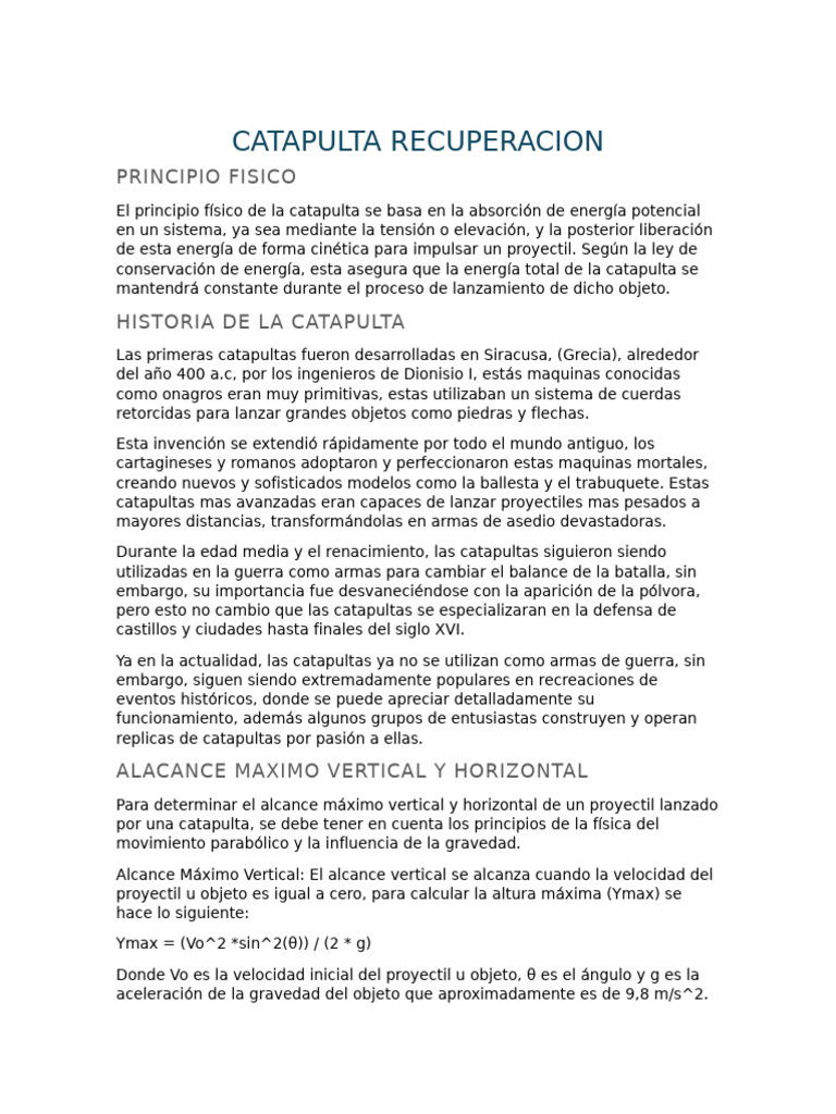 Historia y Física de la Catapulta | PDF