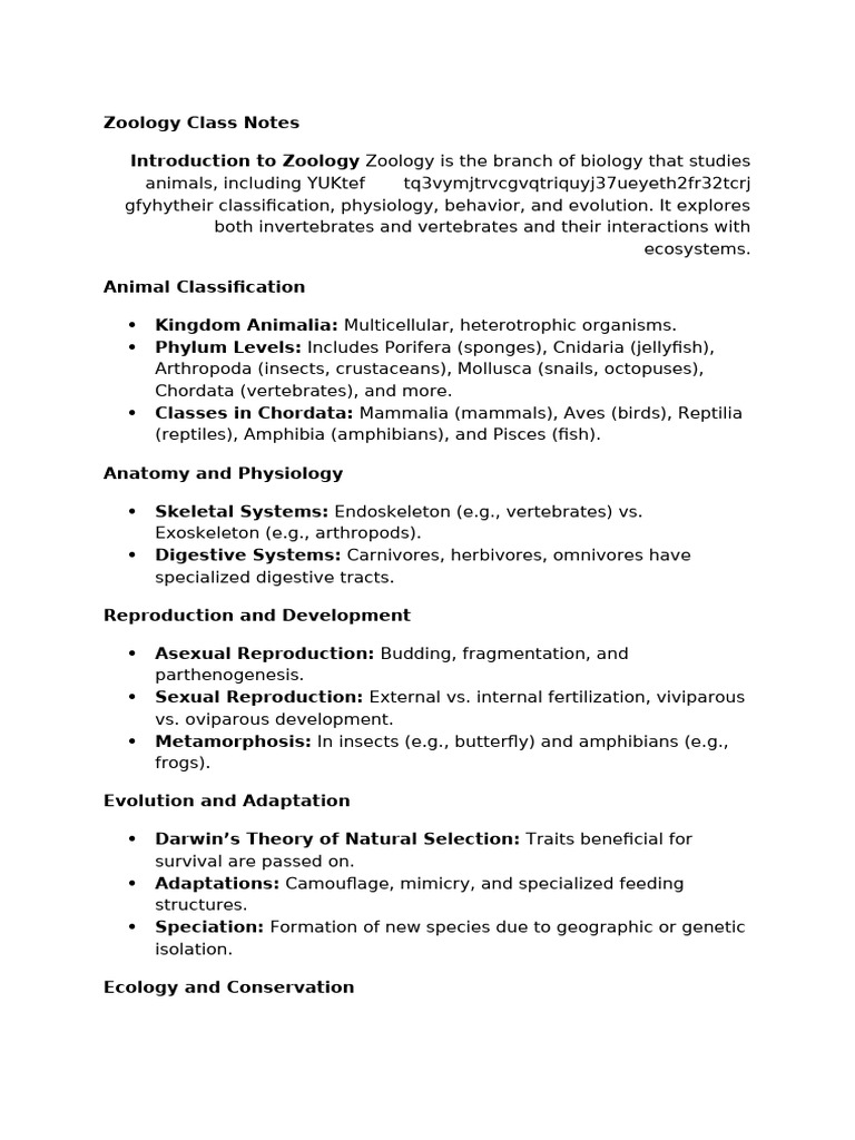 Zoology Class 12 Igcse Notes | PDF