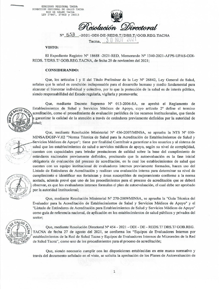 Gob - Reg.tacna - Aprobar Los Planes de Autoevaluación de Los Establecimientos de La Red de ...