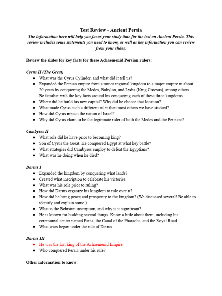 Copy of Test Review - Ancient Persia | PDF | Achaemenid Empire | Cyrus ...