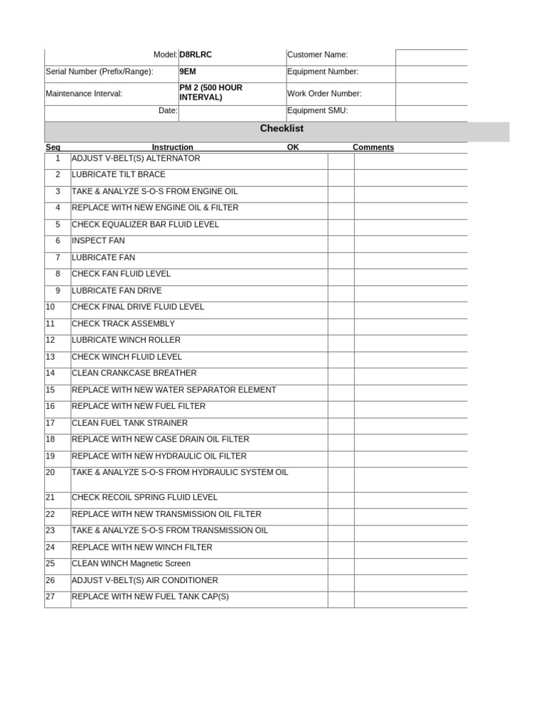 Checklist-02f-D8r - 9em00001-99999-Pm - 2 - Metric | PDF | Mechanical ...