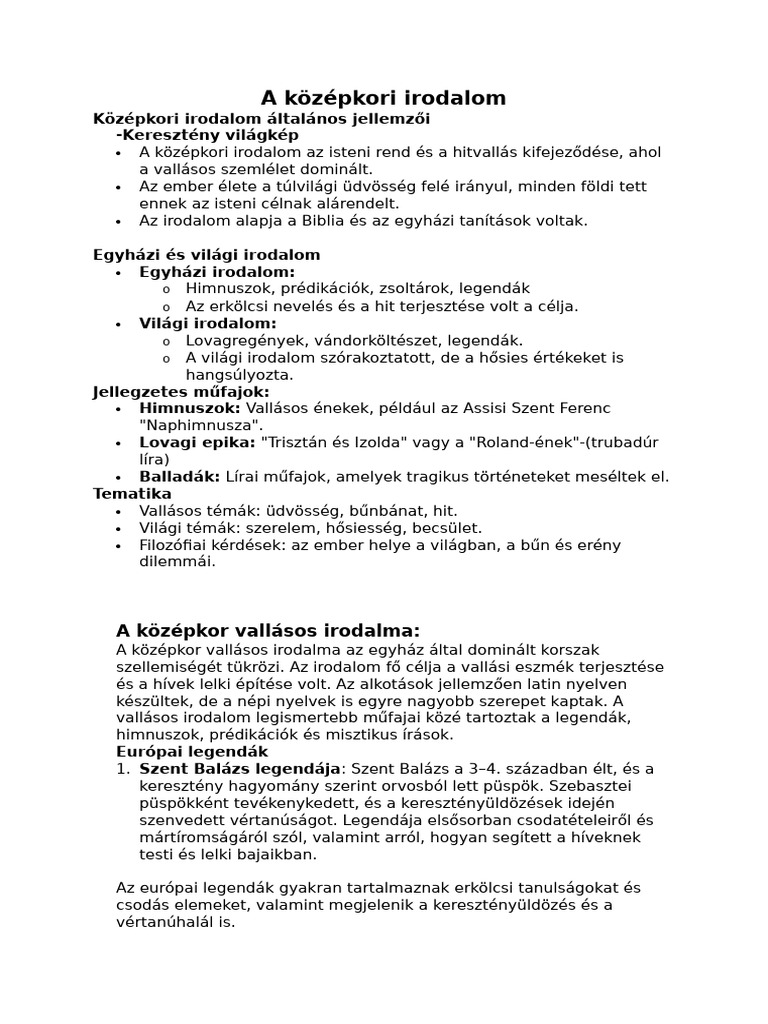 4 A Középkori Irodalom | PDF