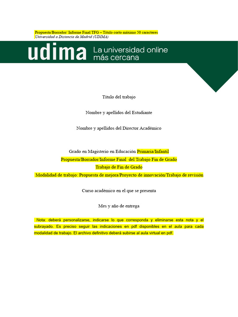 Plantilla Portada TFG UDIMA | PDF