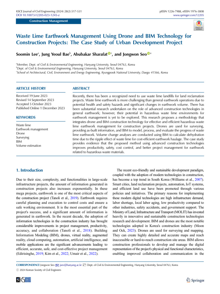 Waste Lime Earthwork Management Using Drone and BIM Techn - 2024 - KSCE Journal | PDF ...