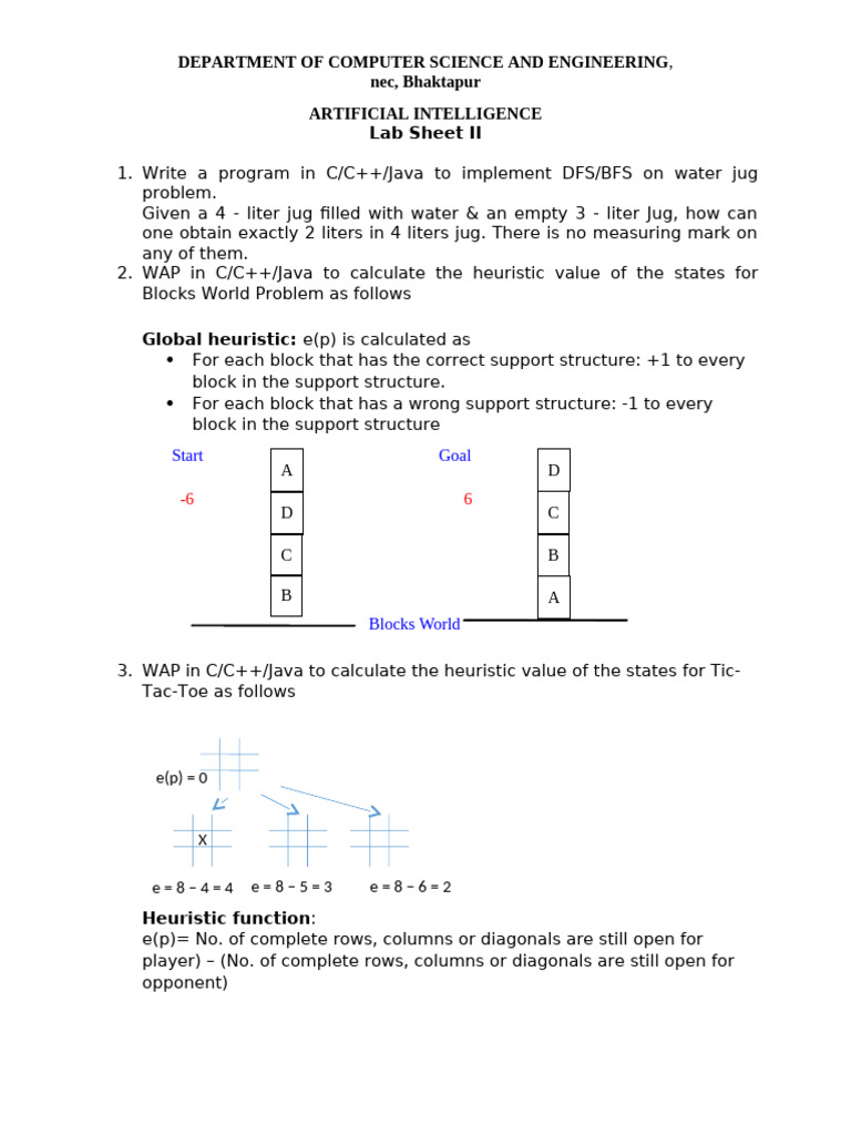 AI Lab Exercises: DFS, Heuristics, A* | PDF