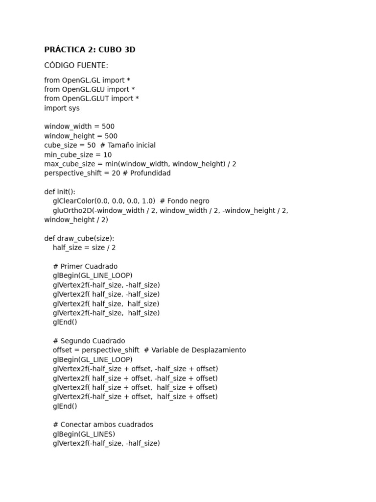 CUBO VISTA 3d ELEMENTOS 2D PYTHON OPENGL | PDF