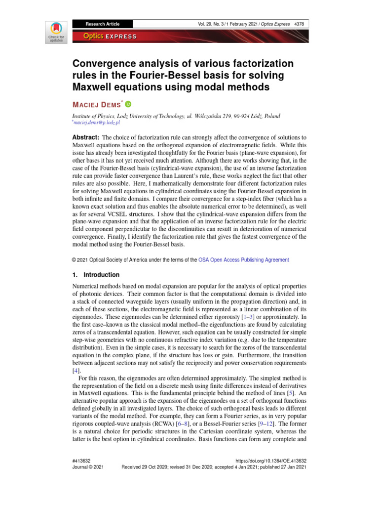Dems - 2021 - Convergence Analysis of Various Factorization Rules in The Fourier-Bessel Basis ...