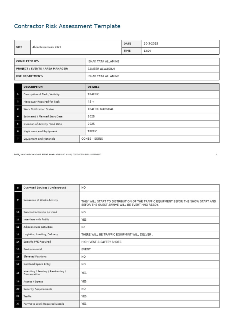 Contractor Risk Assessment Overview | PDF | Safety | Risk