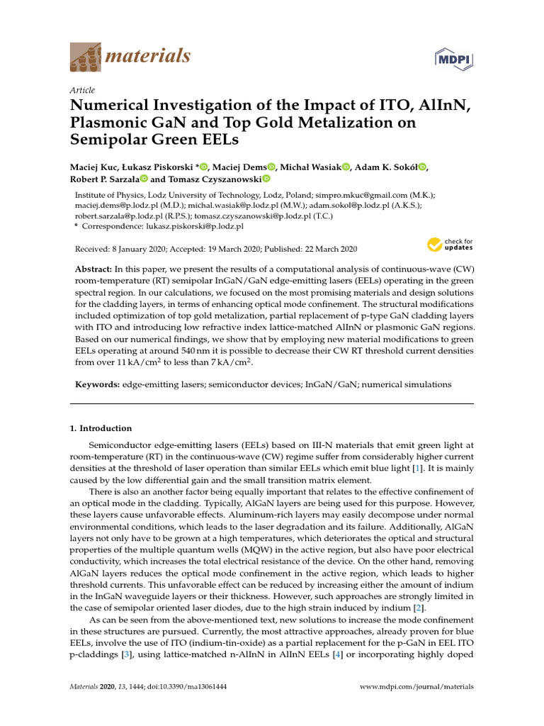 Kuc Et Al. - 2020 - Numerical Investigation of The Impact of ITO, AlIn | PDF | Electrical ...