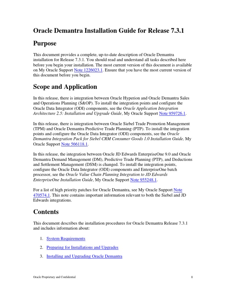 Oracle Demantra Installation Guide For Release 7.3.1 Purpose | PDF | Oracle Database | Databases
