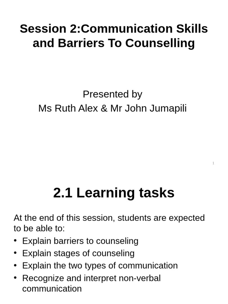 Session 2 Communication Skills and Barriers To Counselling | PDF ...