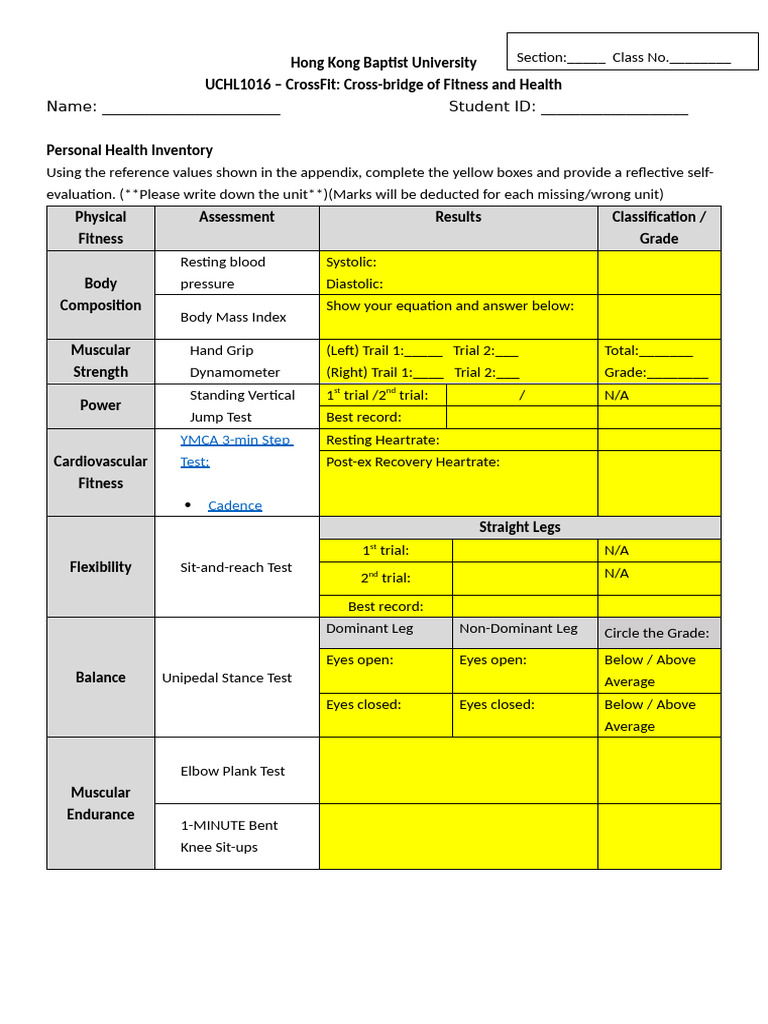UCHL1016 L4 Fitness Test - Updated | PDF | Body Mass Index | Heart Rate