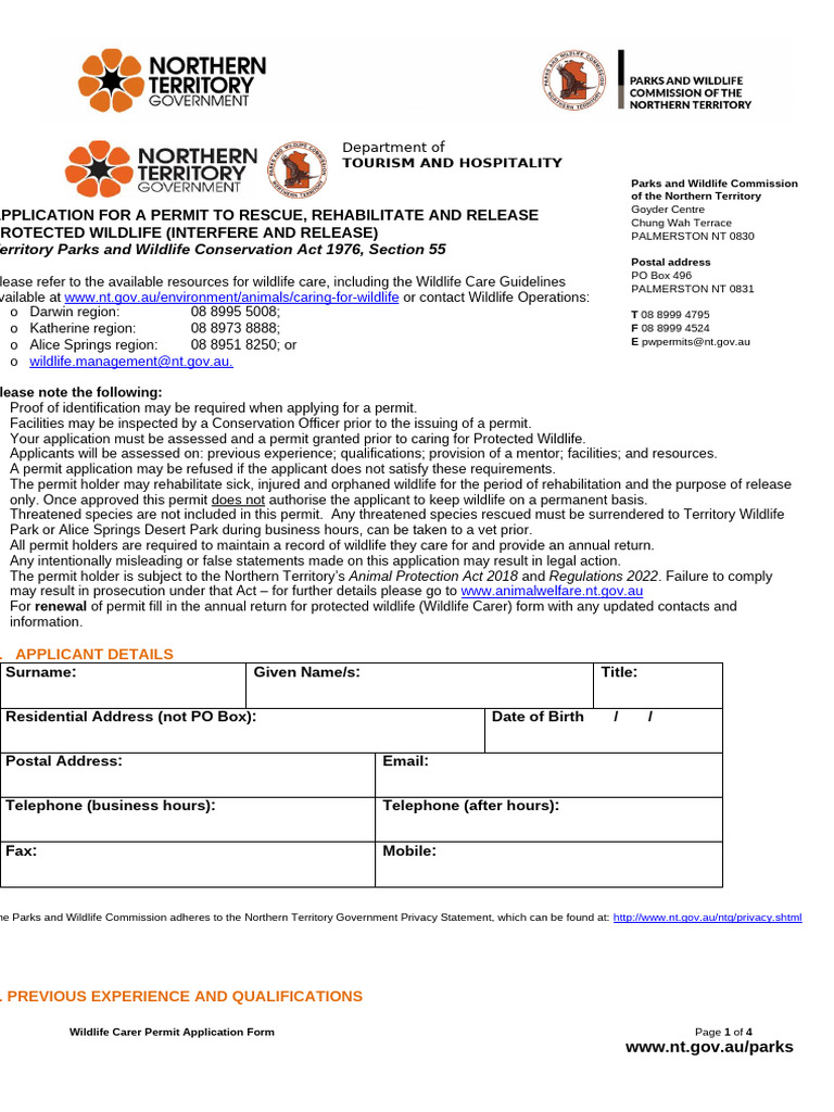 Application For A Permit To Interfere and Release Protected Wildlife ...