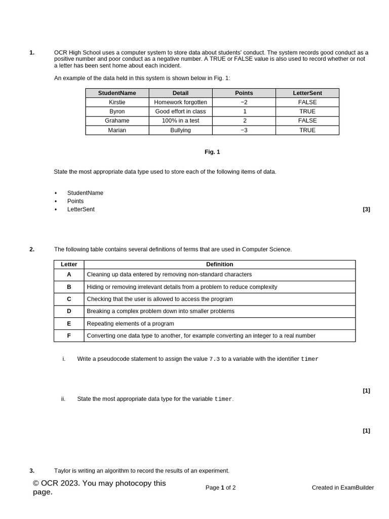 Year 10 Data Types Homework | PDF | Data Type | Optical Character ...