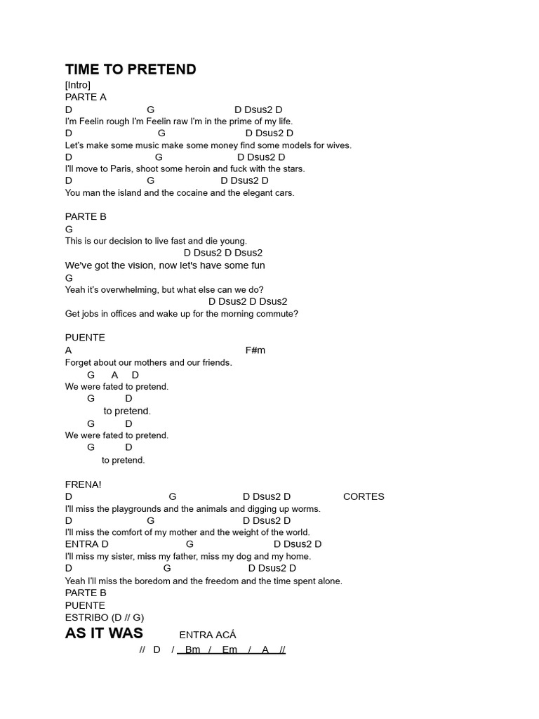 Time to Pretend Lyrics Analysis | PDF